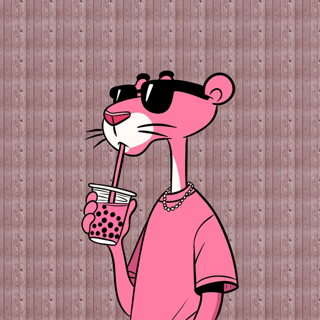 Pink Panther Cool Svg Png , Kid Cool Shirt Svg , Pink Boba Drink Png ...