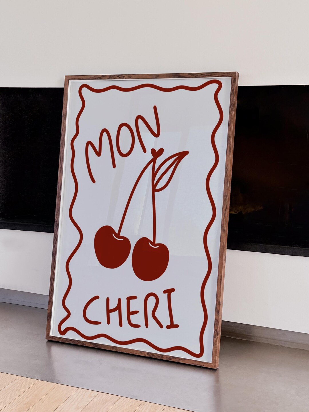 Mon Cheri Print, Cherry Poster, Funky Hand Drawn Prints, Preppy Dorm ...
