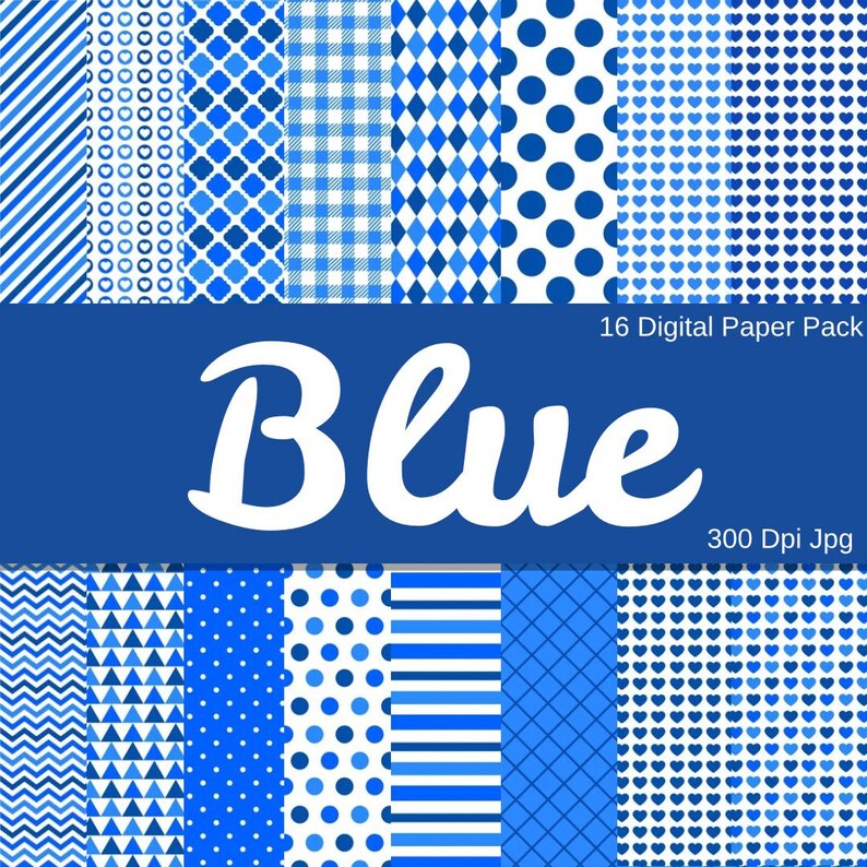 Blue Digital Paper Pack - Shades of Blue Backgrounds - 16 Papers - 12in ...