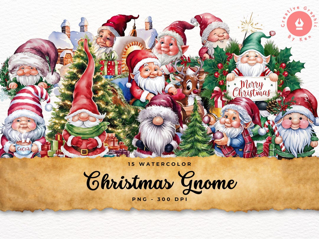 Christmas Gnomes Png, Gnomes Christmas, Watercolor Gnomes, Christmas ...