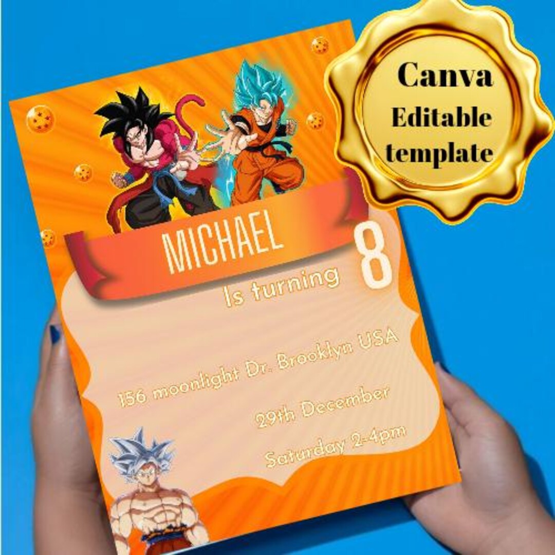 Goku & Dragon Balls Themed Invitation Card, Fun Digital Party Card ...