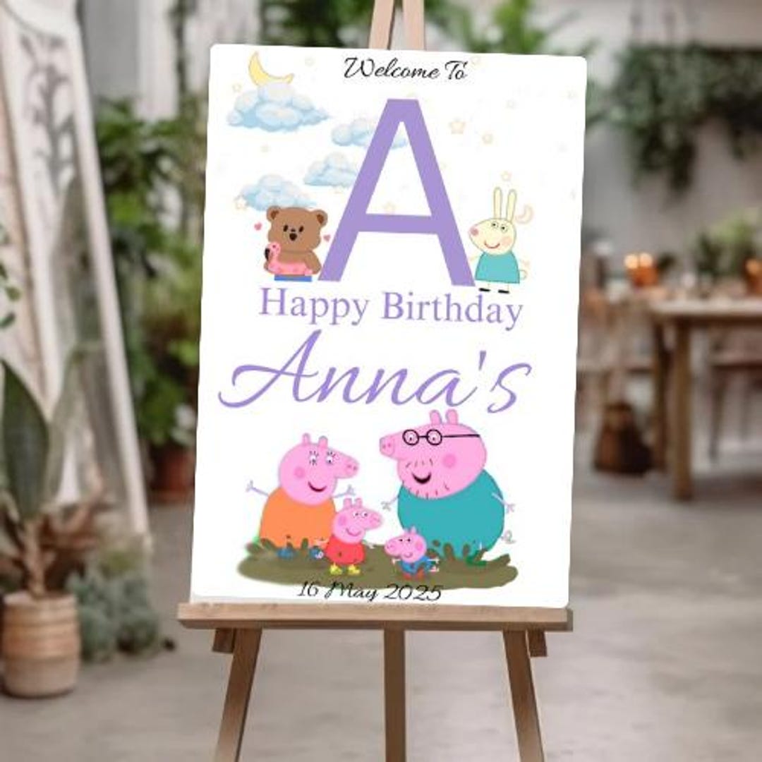 Editable Peppa Pig Birthday Welcome, Sign Canva Template, Personalized ...