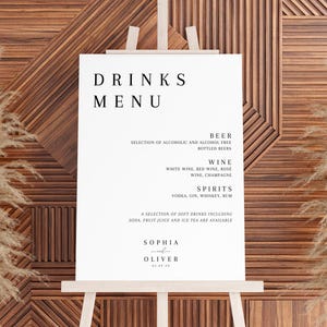 Modern Wedding Bar Menu Template, 8x10, 16x20 Minimalist Bar Menu ...