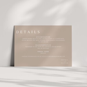 Minimal Modern Wedding Details Card Template, Editable Invitation ...