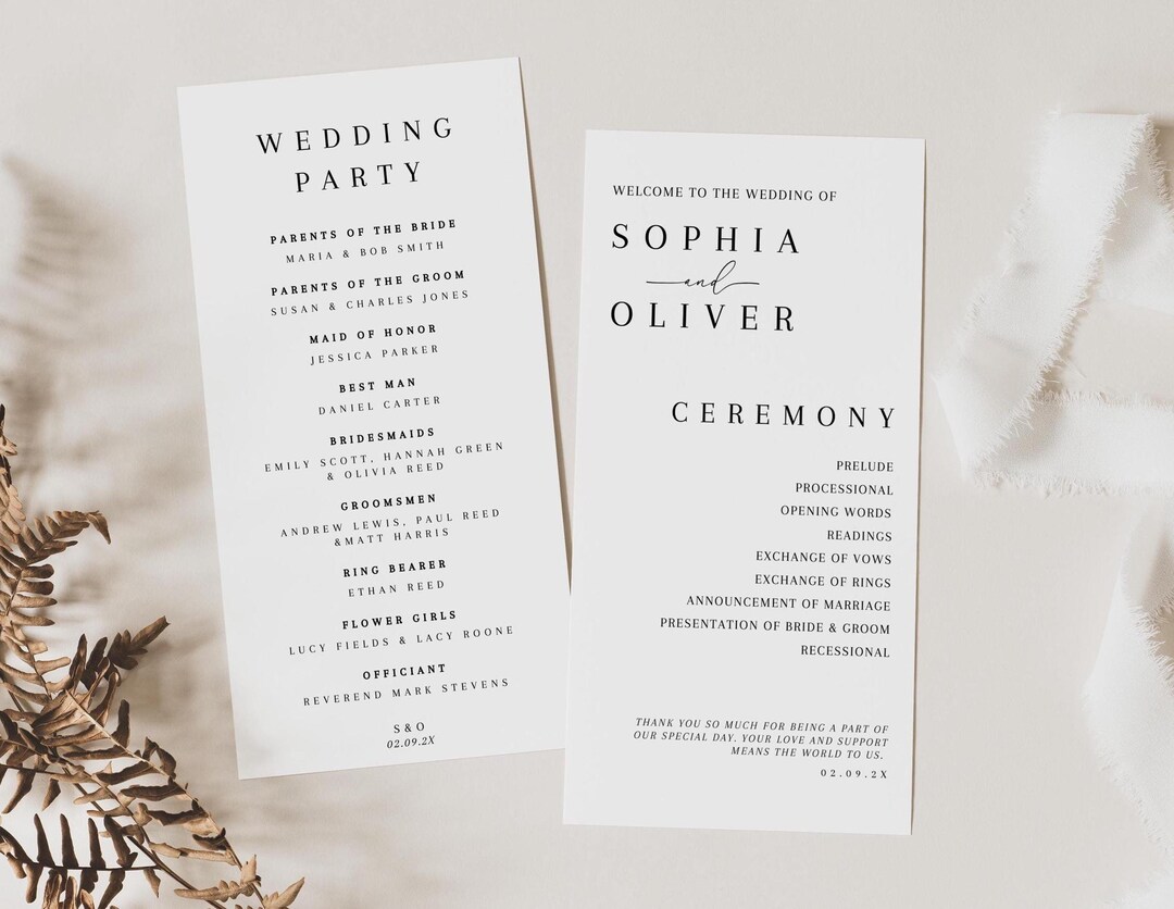 Timeline Wedding Program Template With Wedding Party, Ceremony Program ...