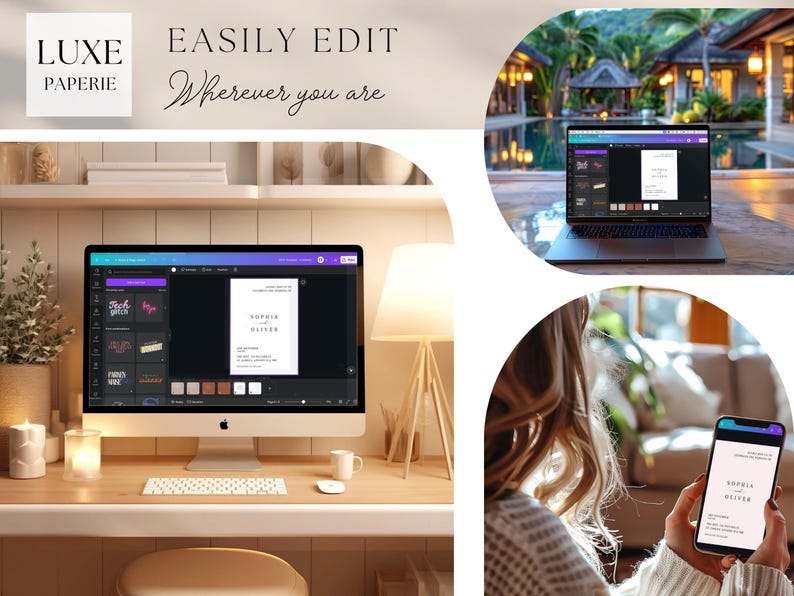 Minimal Modern Wedding Details Card Template, Editable Invitation ...