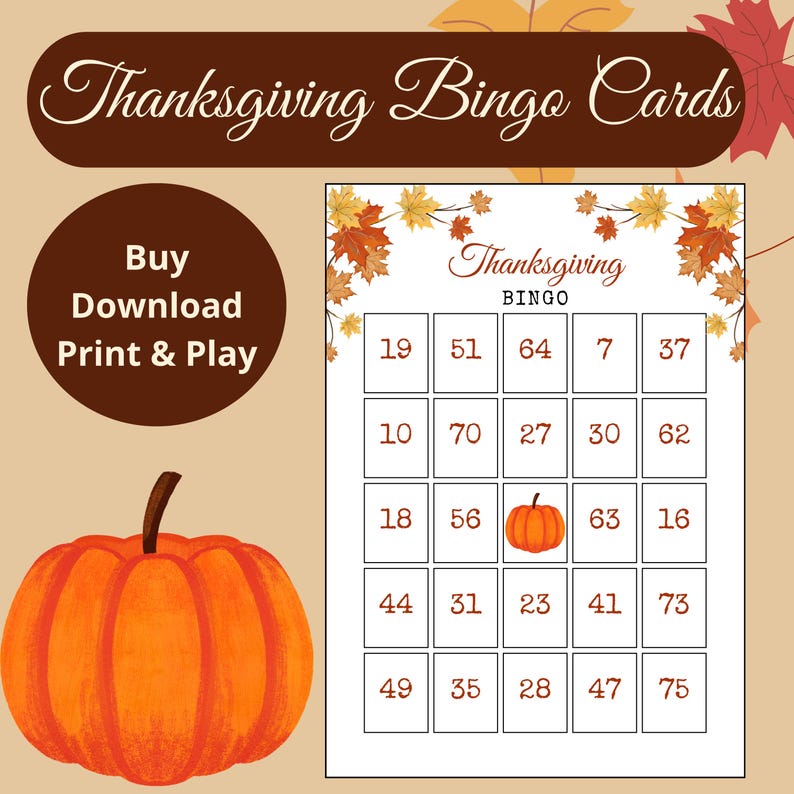 Thanksgiving Bingo, Thanksgiving Bingo Cards, Thanksgiving Games, Fall ...