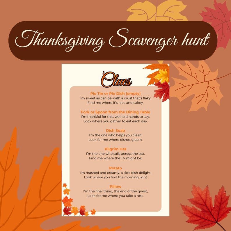 Thanksgiving Scavenger Hunt, Thanksgiving Scavenger Hunt for Kids ...