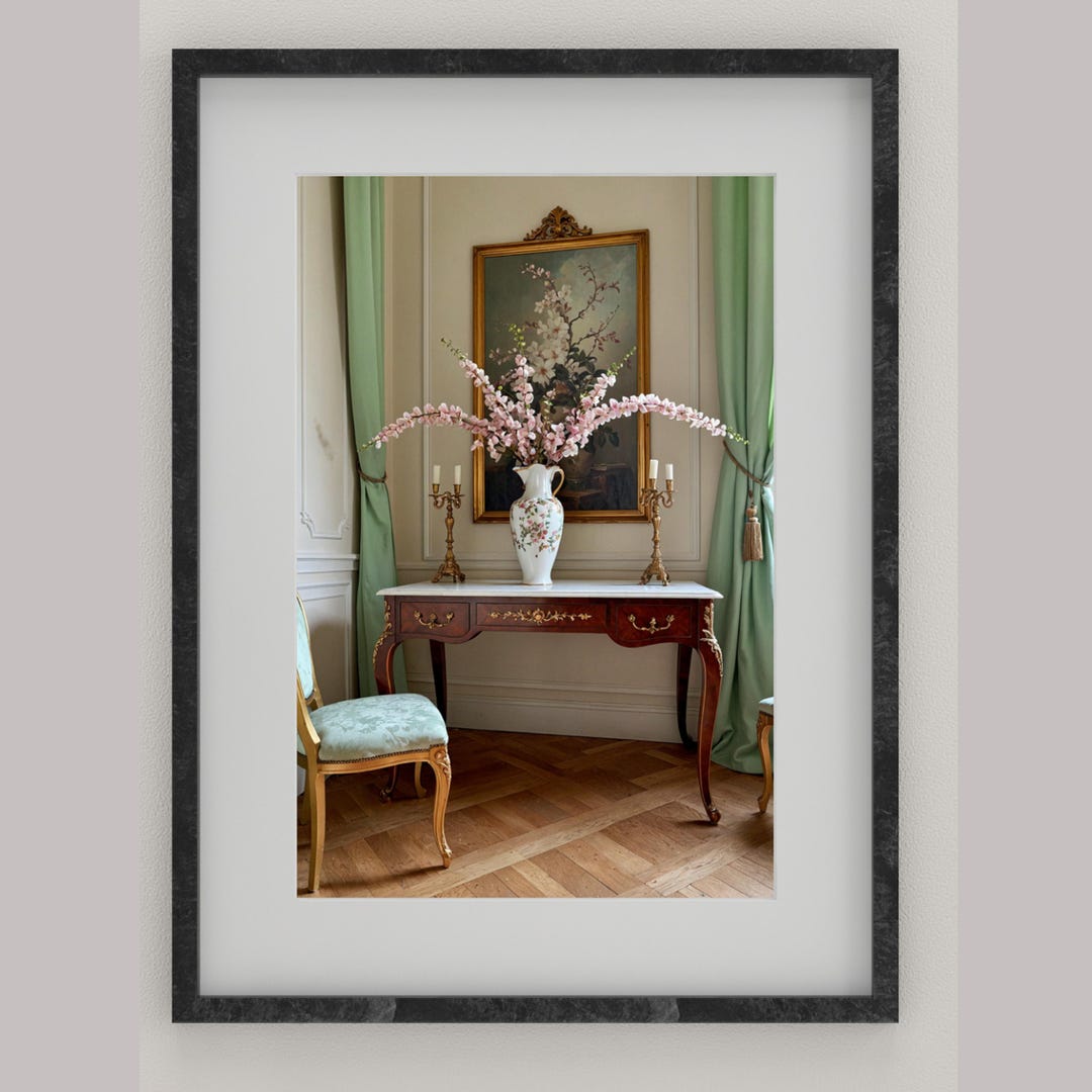 Rococo Revival Fine Art Print – Cherry Blossom Desk Scene Elegant ...