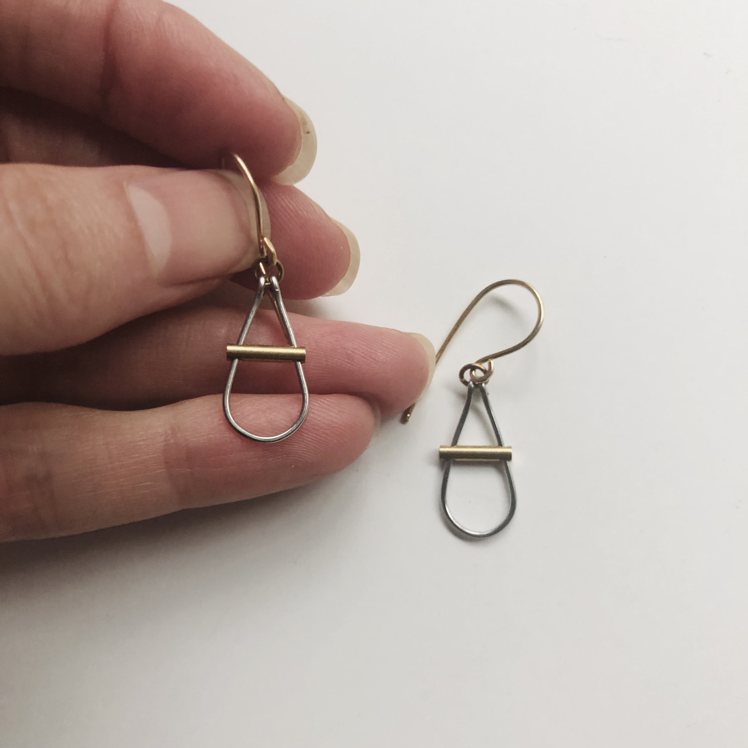 Mixed Metals Tear Drop Wire and Bar Earrings - Etsy