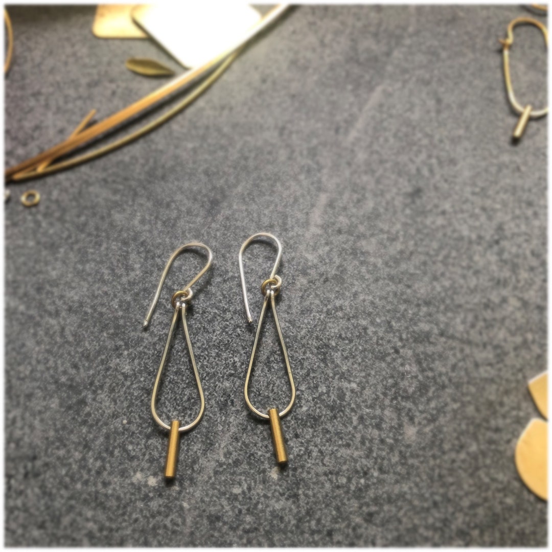 Mixed Metals Tear Drop Wire and Bar Earrings - Etsy