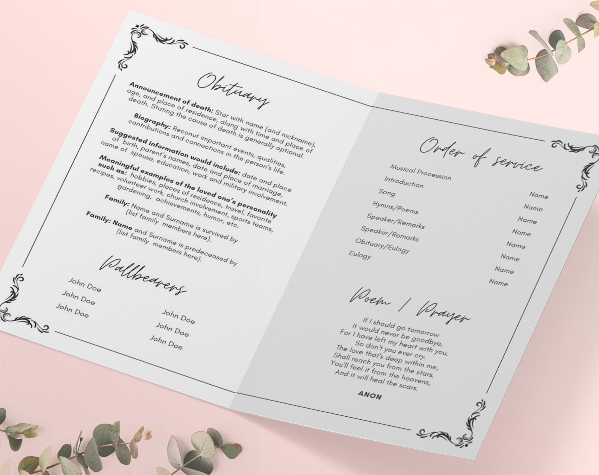 Funeral Program Template for Funeral Service Program Funeral Program ...