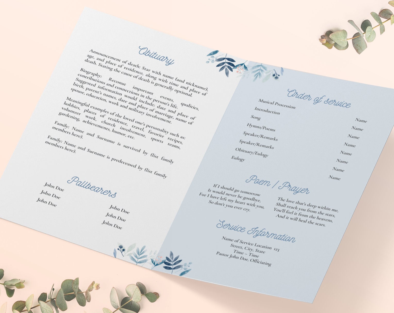 Funeral Program Template for Funeral Service Program Funeral Program ...