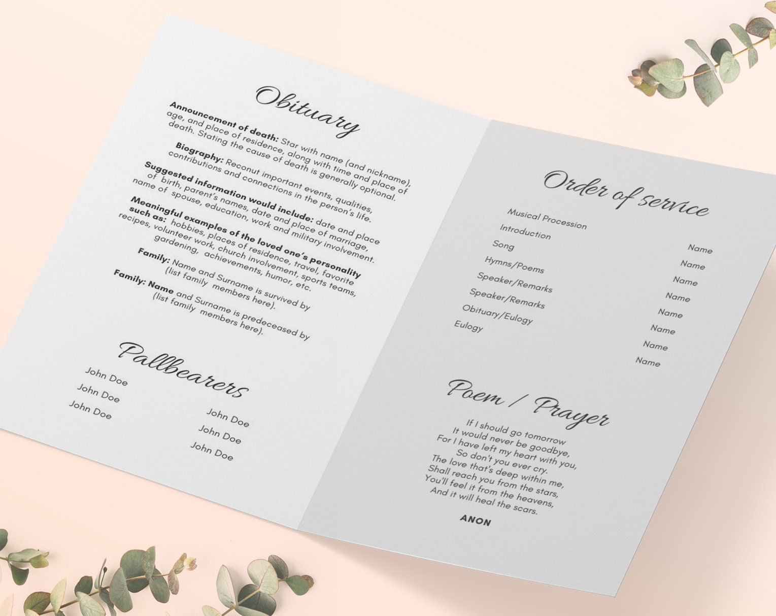 Funeral Program Template for Funeral Service Program Funeral Program ...