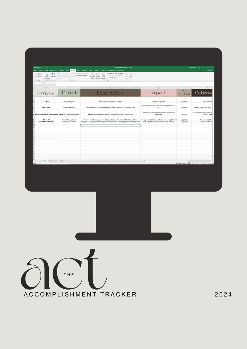 Excel Accomplishment Tracker for HR and Corporate Professionals - Etsy
