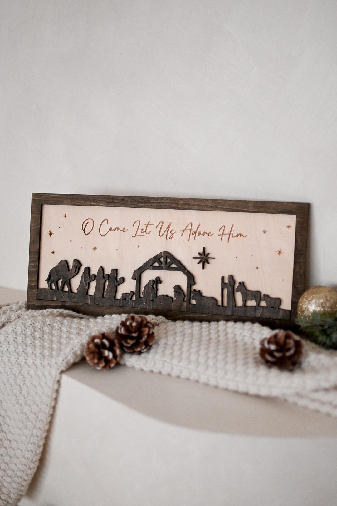 Framed Nativity Scene Laser Cut Decor With Stained Wood - Etsy