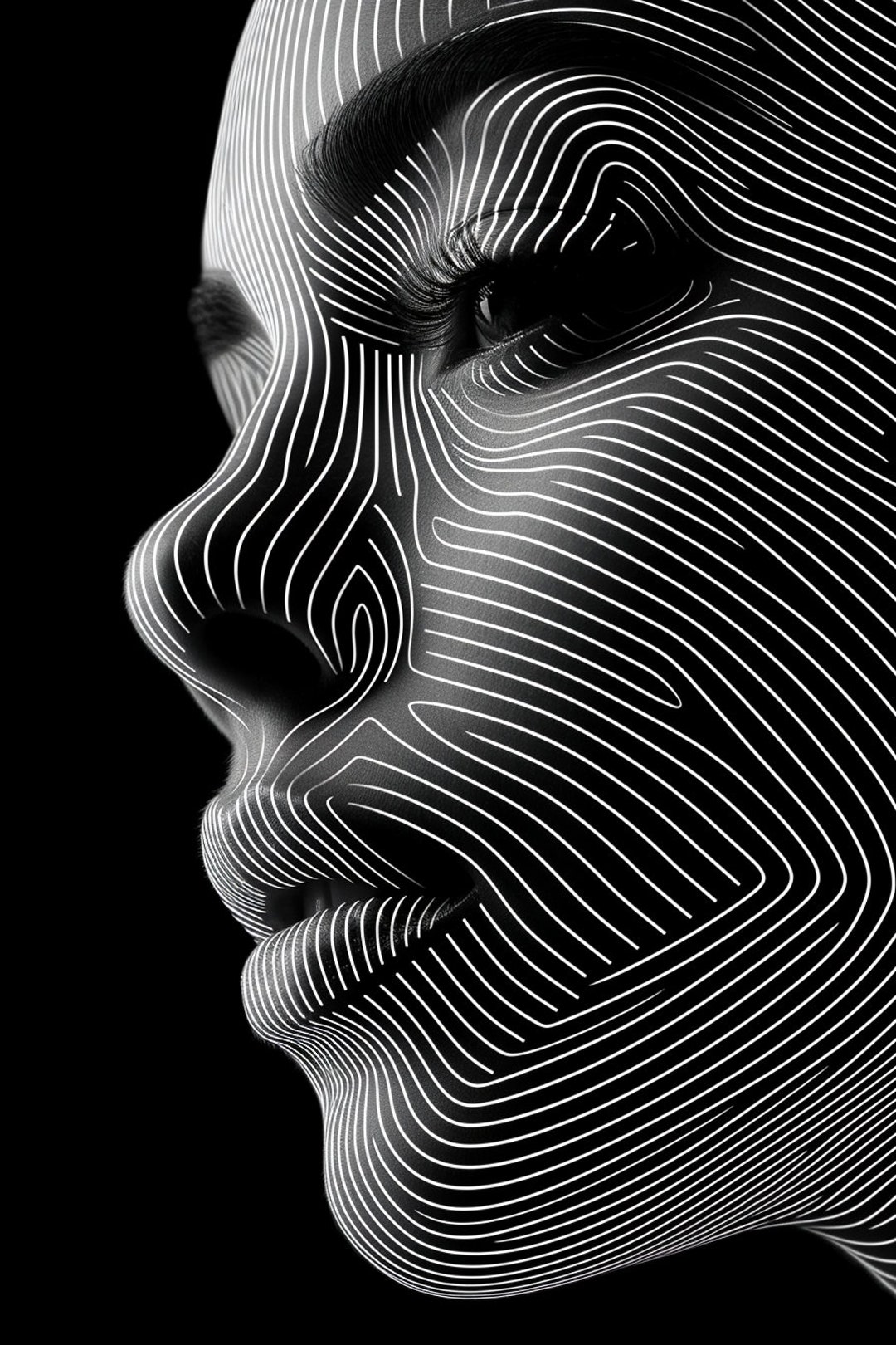 Modern Minimalist Line Art Portrait - Black and White Silhouette - High ...