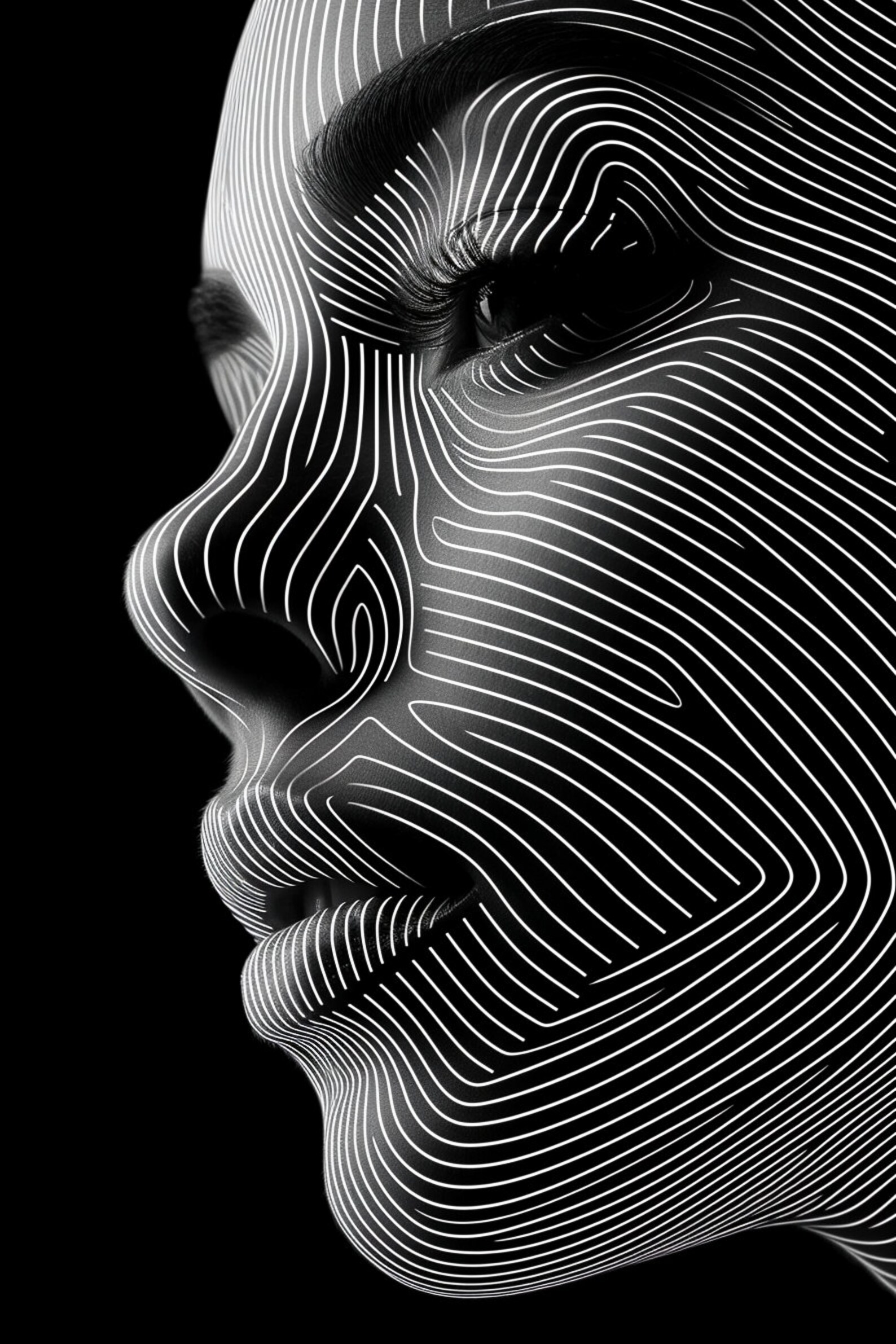 Modern Minimalist Line Art Portrait Black and White Silhouette High ...