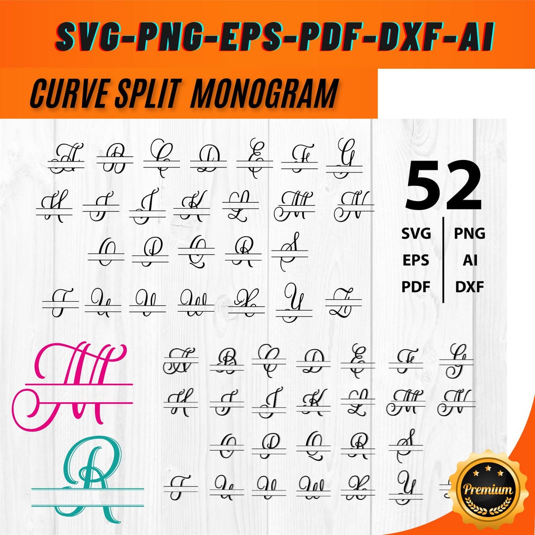 Elegant Curve Split Monogram SVG Bundle Script Letter Monograms for ...