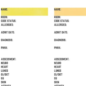SIMPLE NURSING REPORT Sheet 4-8 Patients Med-surg / Critical Care ...
