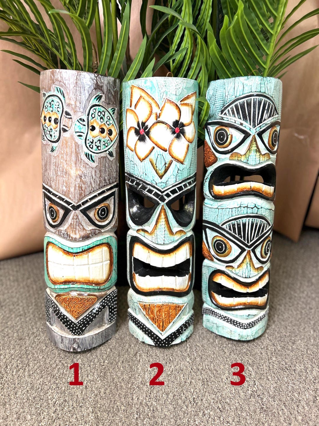 LARGE 19 INCH Hand Carved Tiki Wooden Mask | Balinese Wall Art | Tribal ...