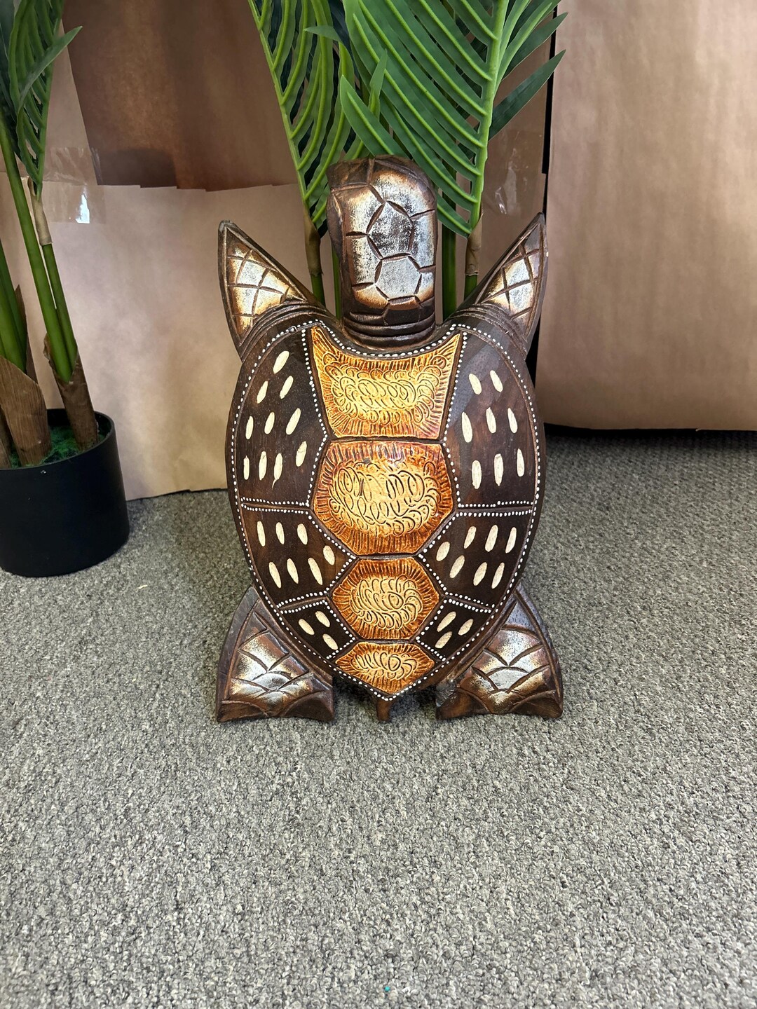 Large 17 INCH Hand Carved Wall Hanging Wood Turtle : Colorful Coastal ...