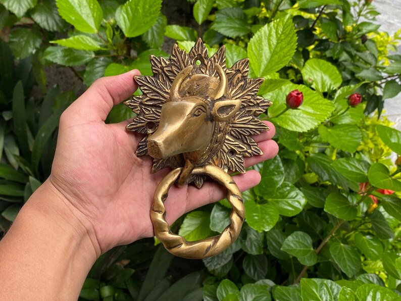 Antique Brass Cow Carved Door Knocker, Vintage-style Door Hardware ...