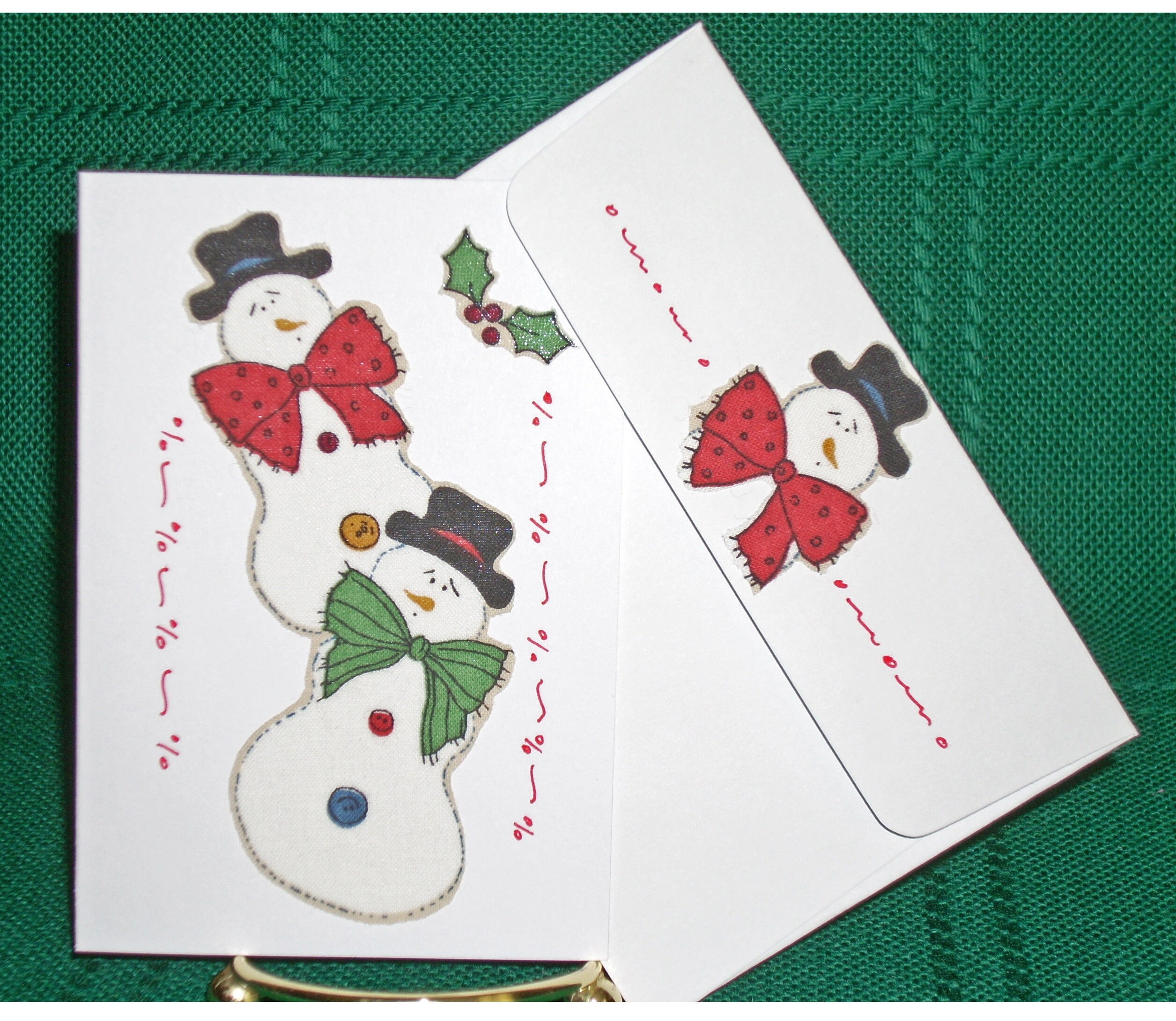 NOTE Cards/christmas Cards/fabric Applique/folksy Snow People/handmade ...