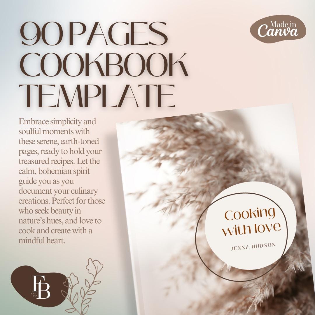 Boho Theme Template Cookbook 90 Pages (canva Template) - Etsy