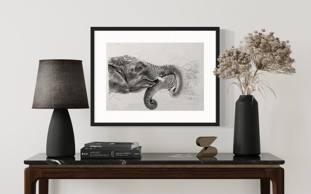 Friendship Elephants Charcoal Drawing, Modern Christian Art Print - Etsy