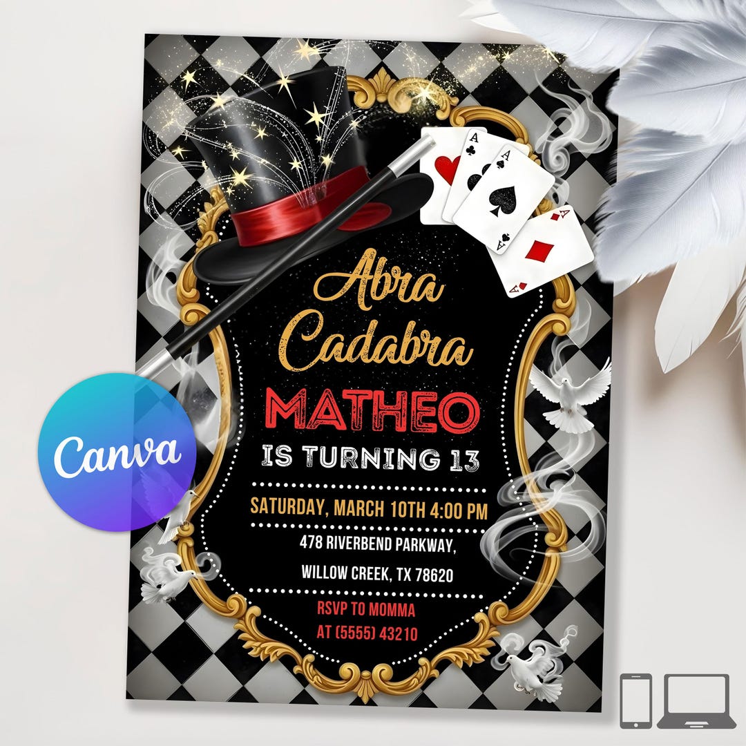 Magic Show Birthday Invitation, Magic Birthday Invitation, Magician ...