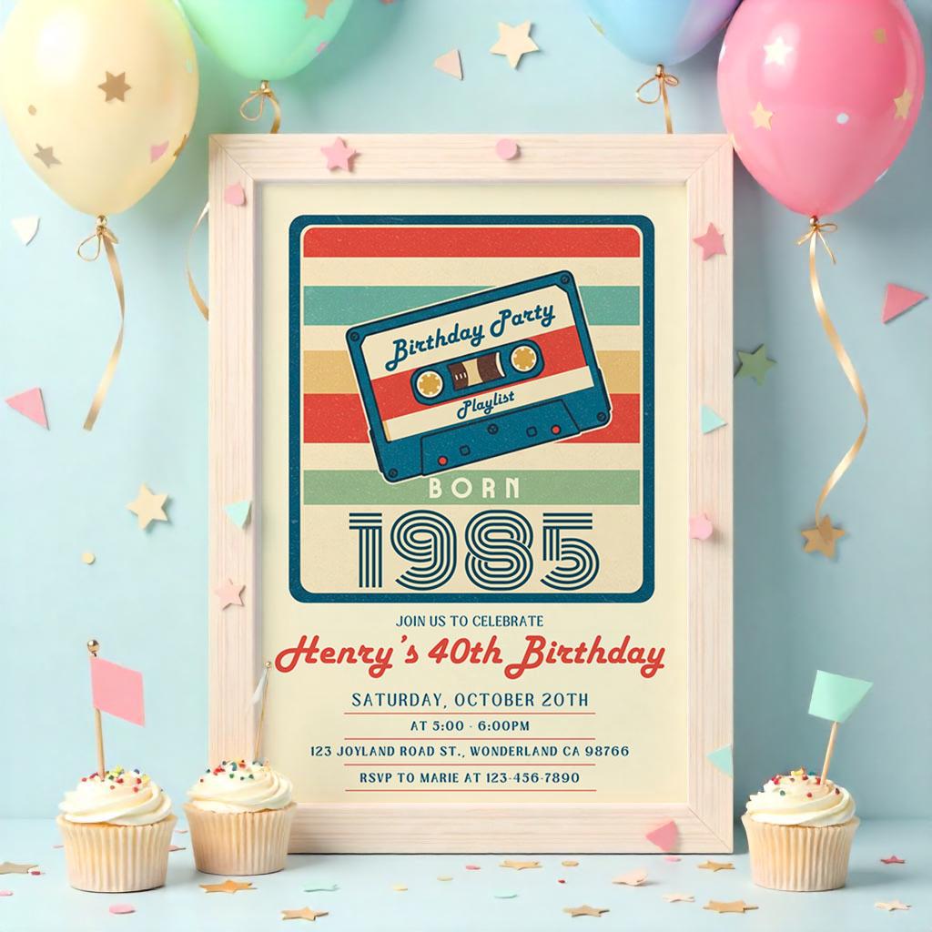 40th Birthday Invitation, Vintage 1985 Birth Year Party Invite, Back in ...