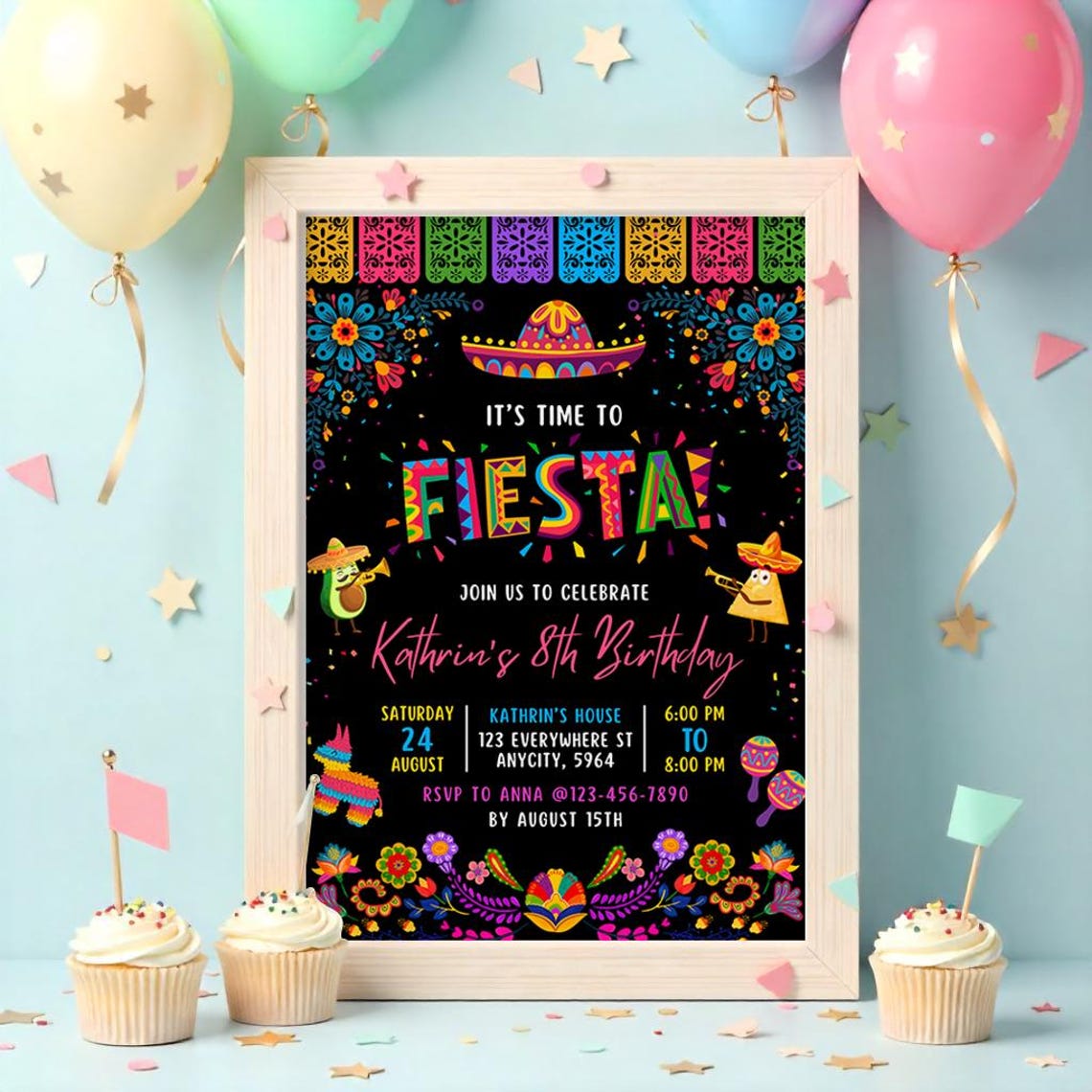 Fiesta Birthday Invitation, Mexican Theme Invitation, Fiesta Invitation ...