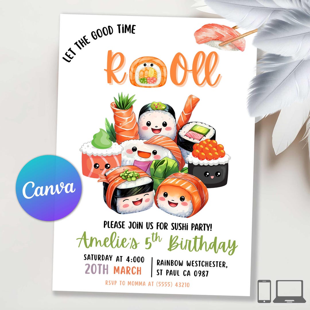 Sushi Birthday Party Invitation, Sushi Party Invitation, Sushi Birthday ...