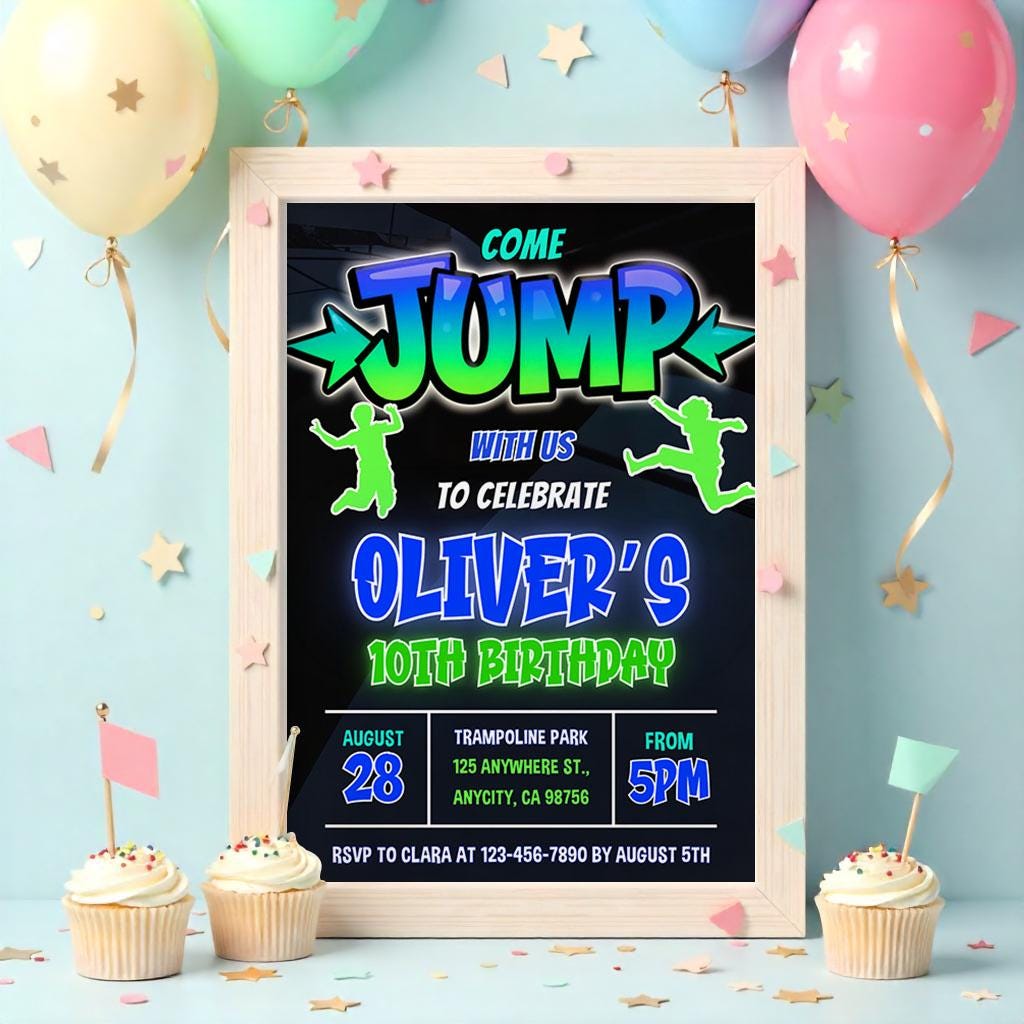 Trampoline Park Birthday Party Invitation, Jumping Party Invitation ...