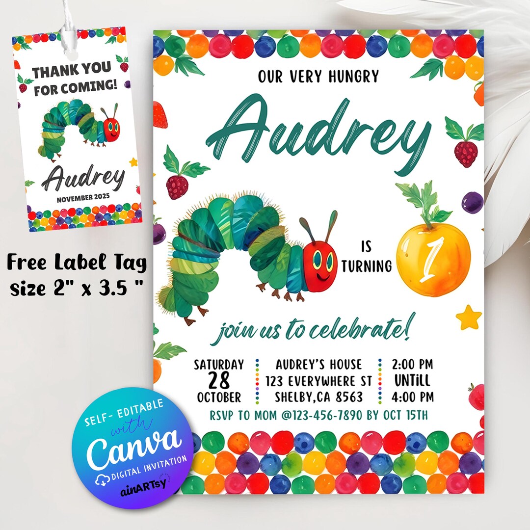 Very Hungry Caterpillar First Birthday Invitation, Fat Caterpillar ...