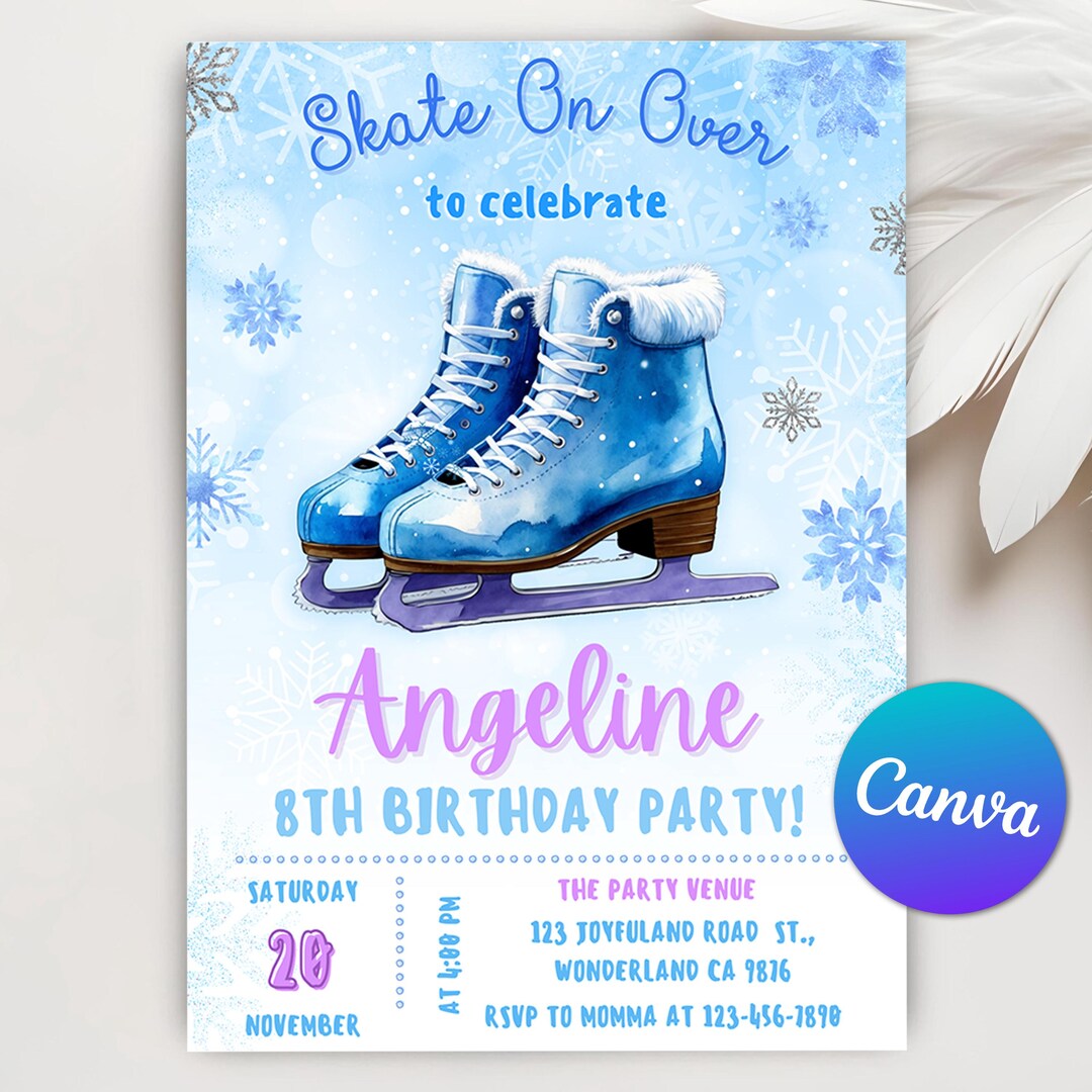 Ice Skating Birthday Invitation, Winter Skate Party Invite Template ...
