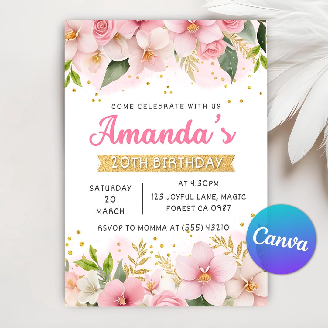 Floral Birthday Party Invitation Template, Flower Birthday Party ...