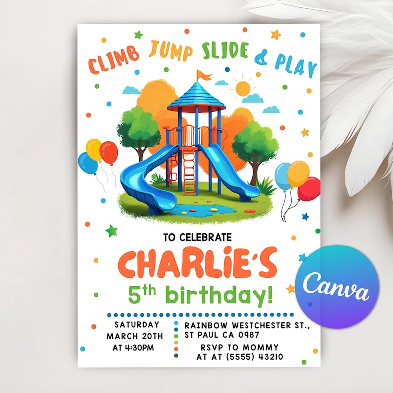 Playground Birthday Invitation, Party in the Park Outdoor Birthday ...