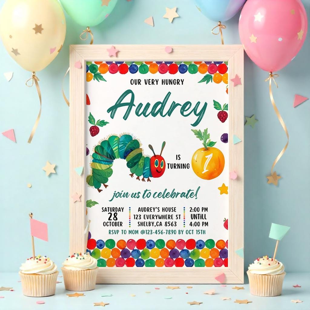 The Very Hungry Caterpillar First Birthday Invitation, Any Age Hungry ...