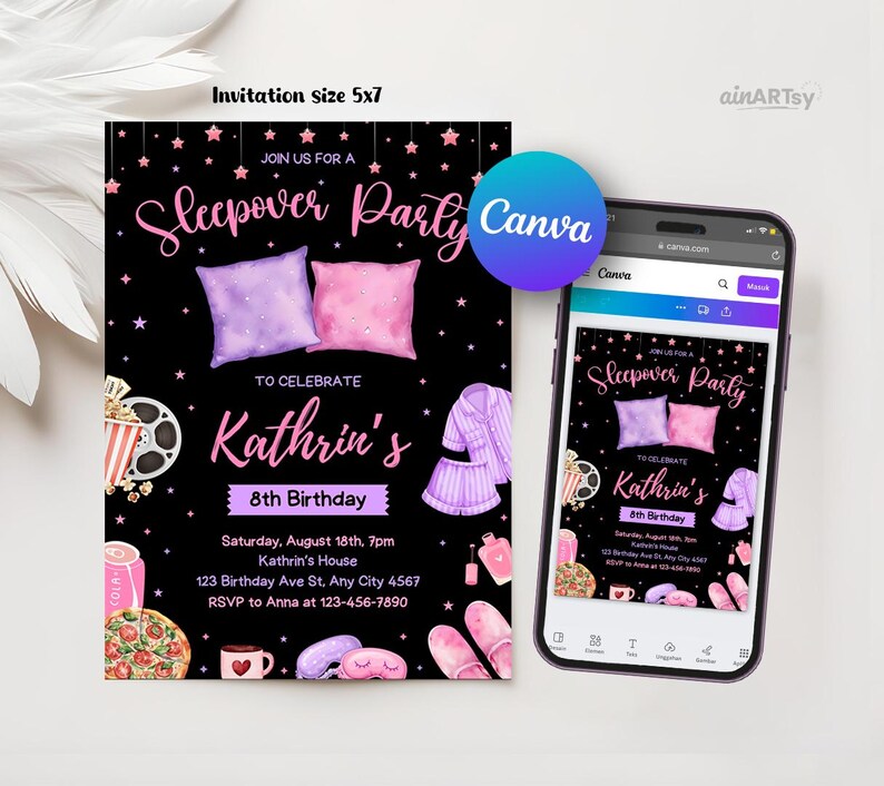 Sleepover Birthday Invitation, Editable Sleepover Invite, Girl Slumber ...