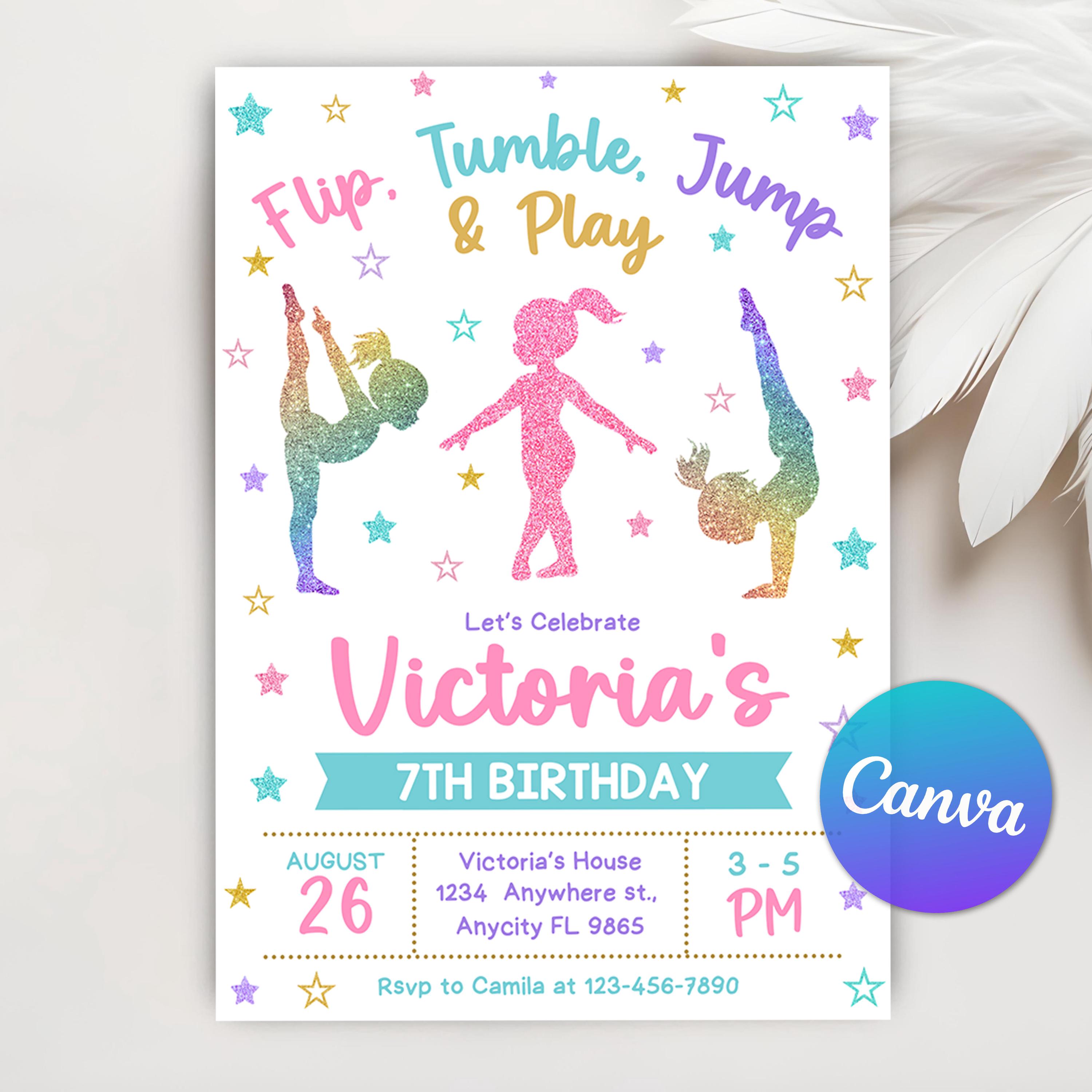 Gymnastics Birthday Invitation, Girl Gymnast Birthday Invite ...