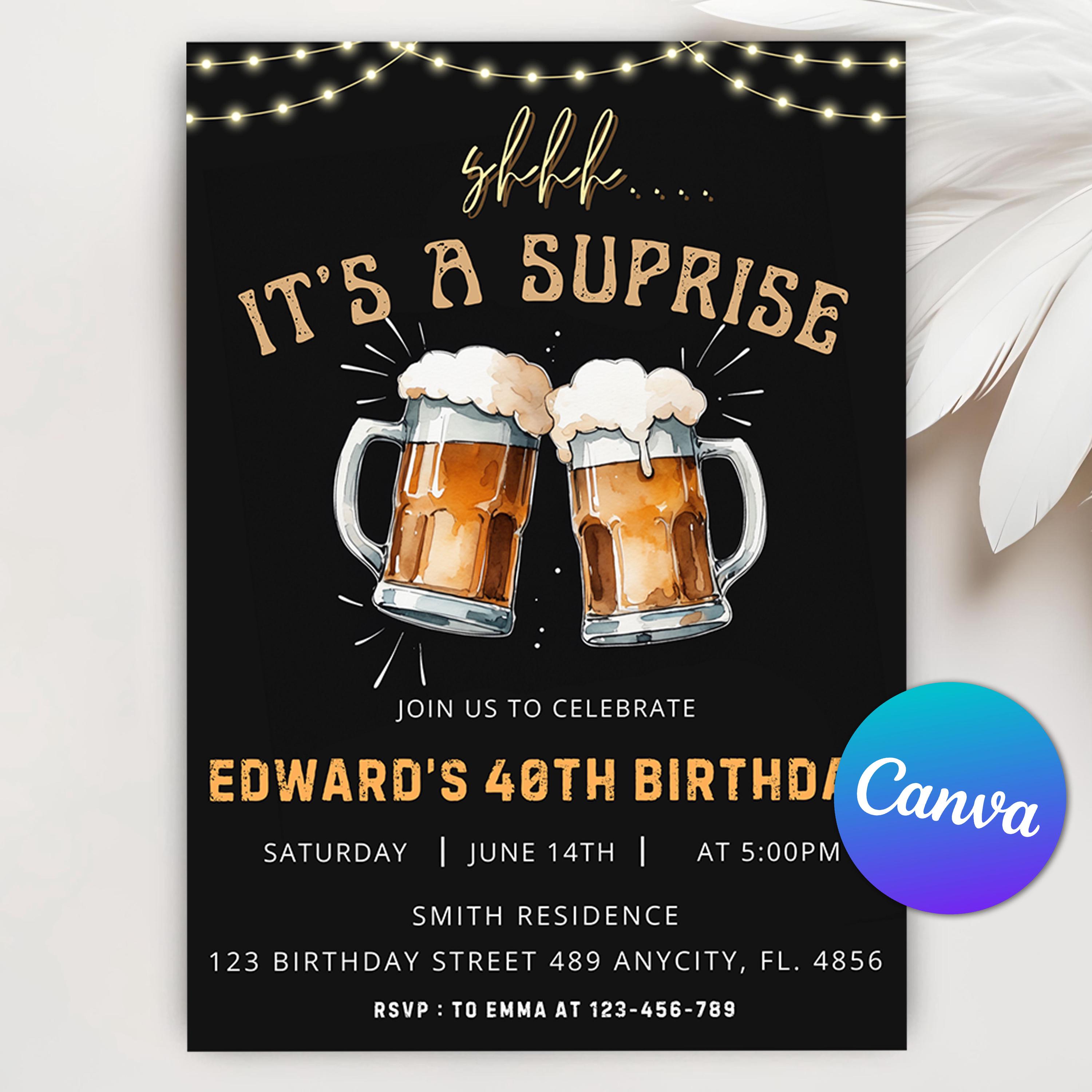 Beer Surprise Birthday Party Invitation, Editable Surprise Birthday ...