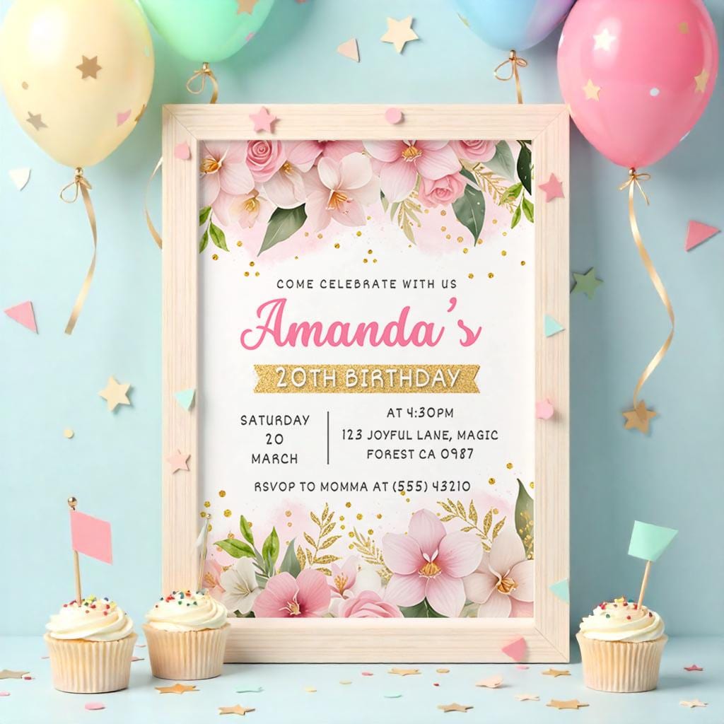 Floral Birthday Party Invitation Template, Flower Birthday Party ...