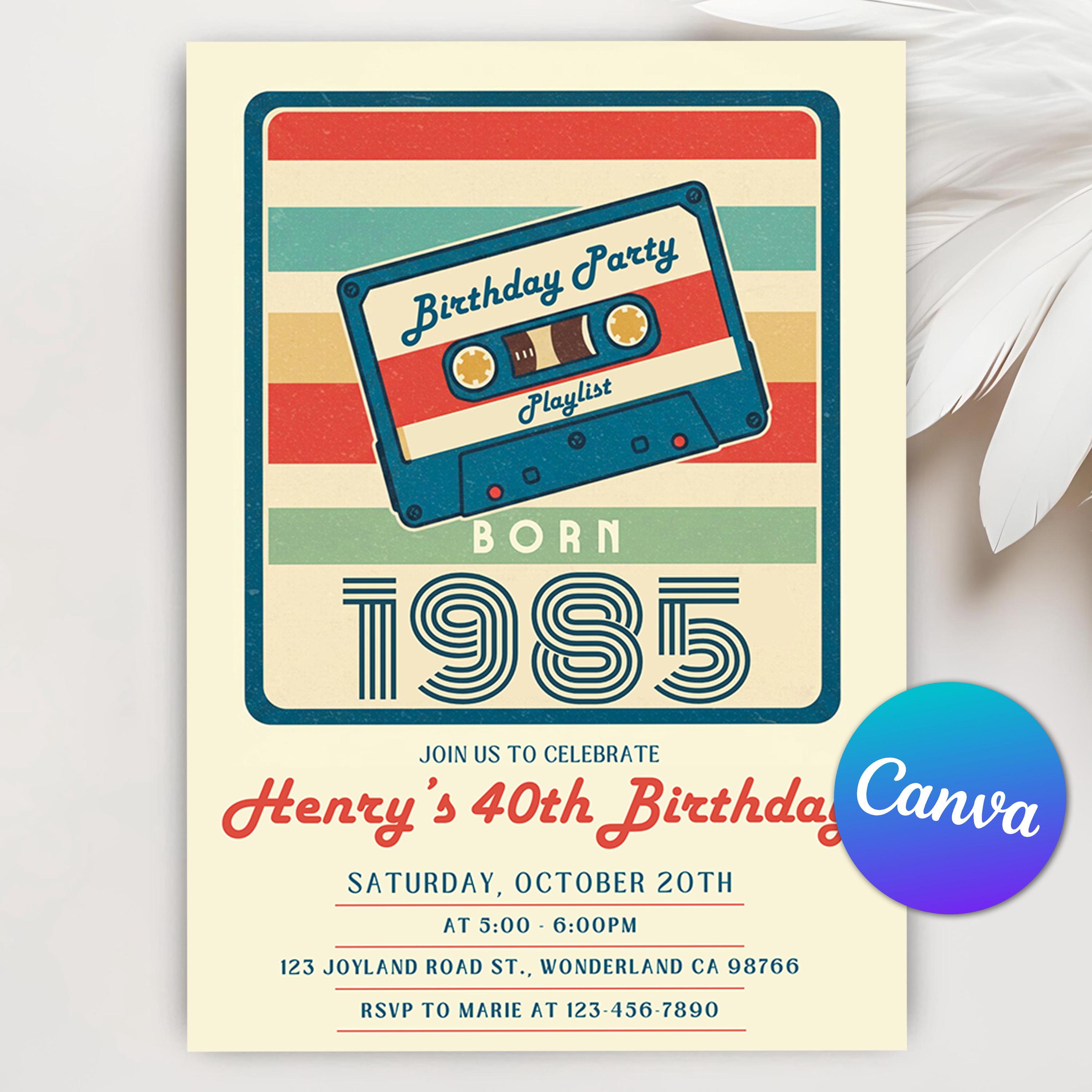 40th Birthday Invitation, Vintage 1985 Birth Year Party Invite, Back in ...