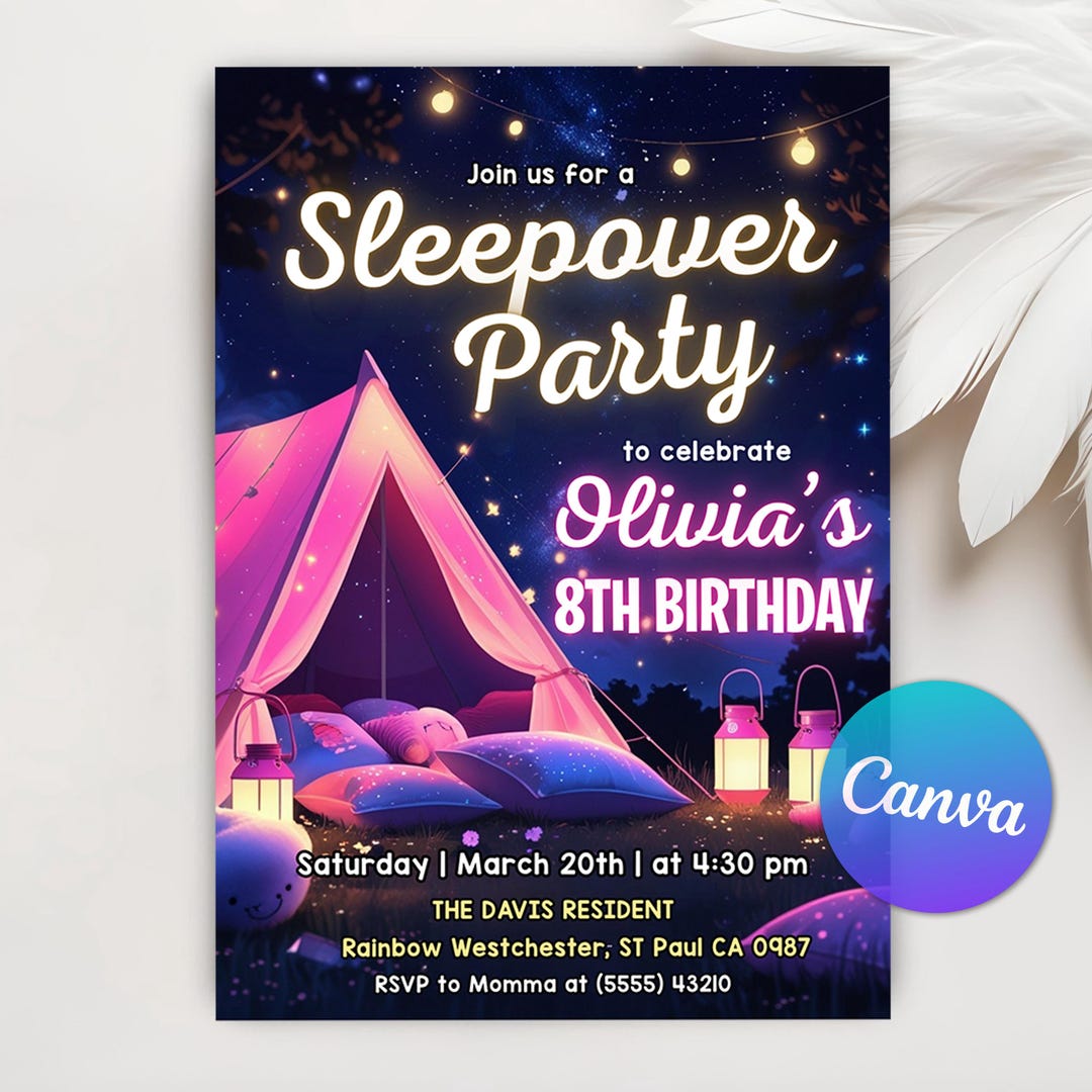 Sleepover Birthday Invitation for Girls Night Slumber Party Sleep Over ...