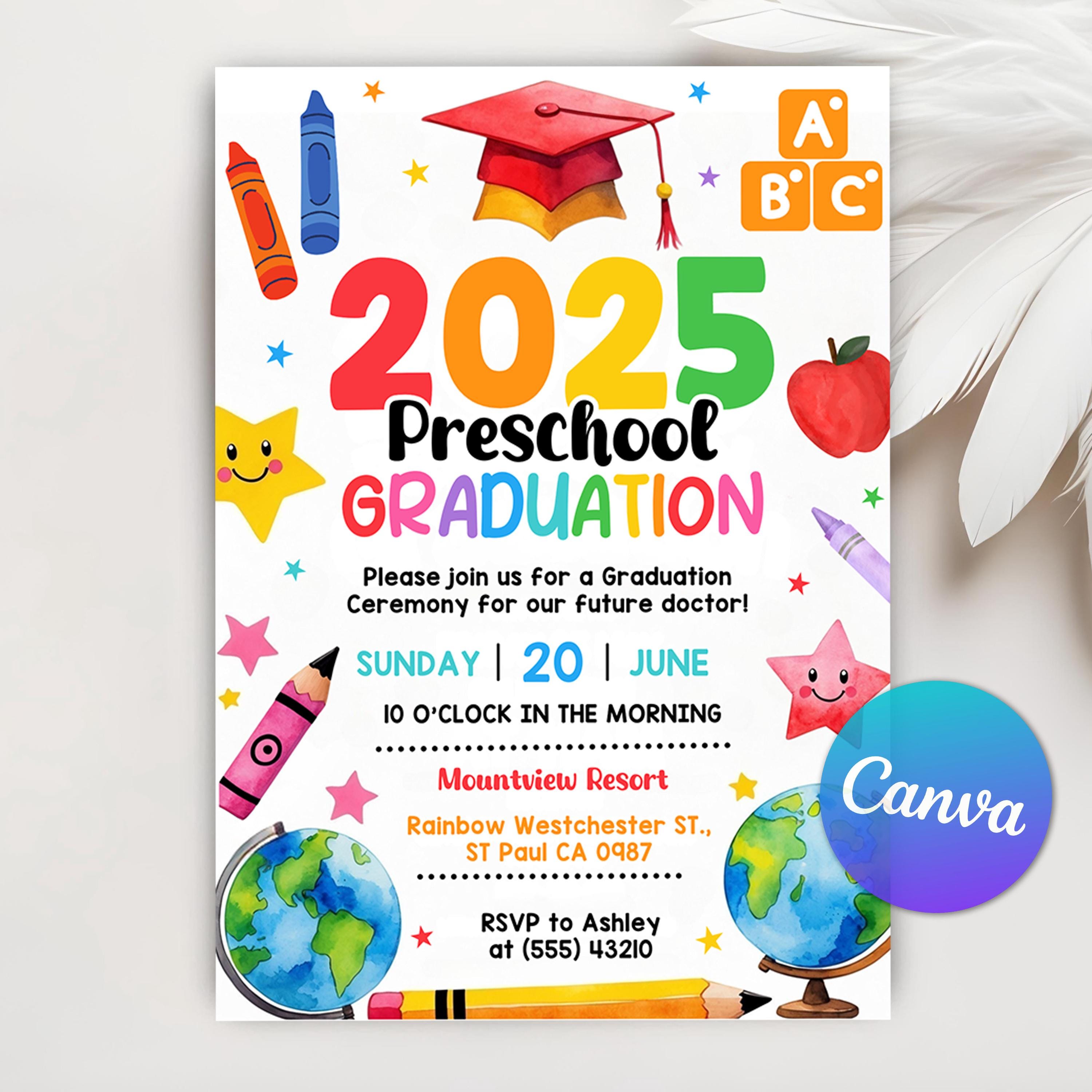 Preschool Graduation Invitation, Pre-k Graduation Invitation, Preschool ...