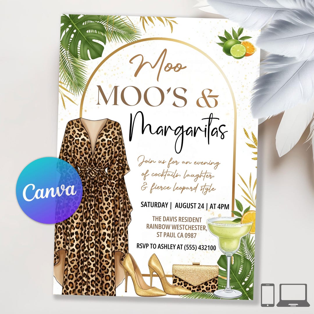 Moo Moos and Margaritas Invitation, Mumu & Margaritas Party Invite ...