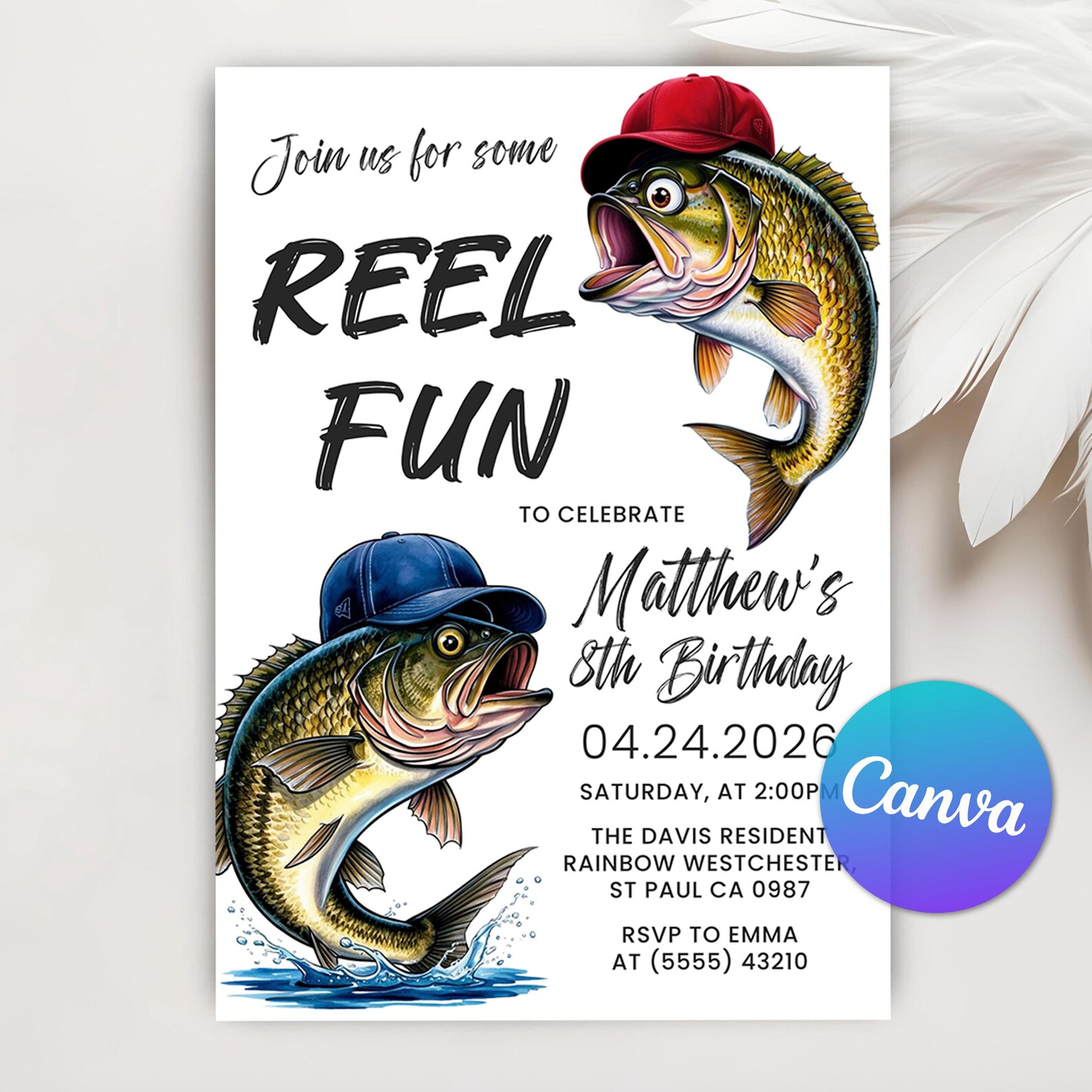 Fish Bass Birthday Invitation, Fishing Birthday Invitation, Fishing ...