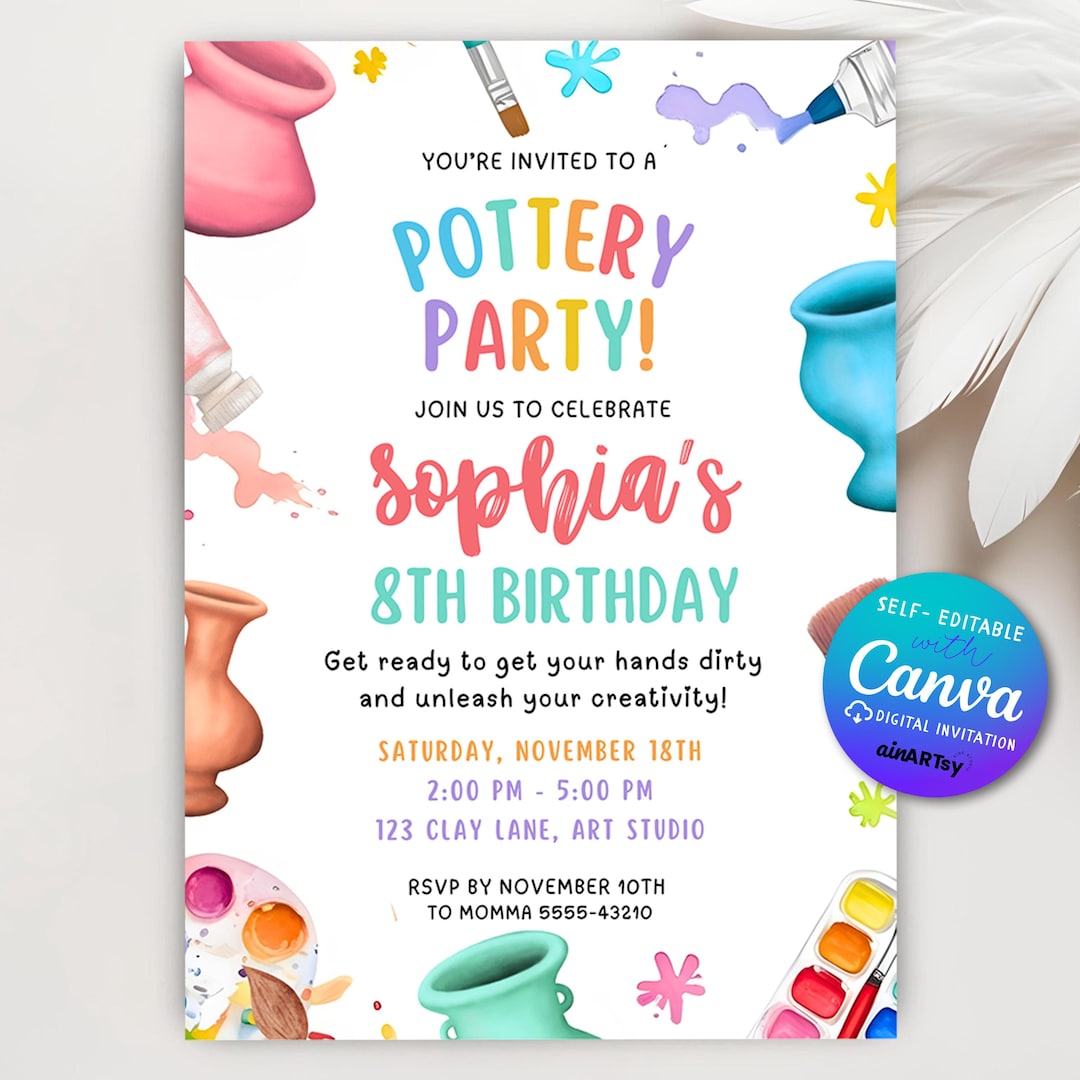 Pottery Painting Birthday Girl Invitation, Girl Painting Party Invite ...
